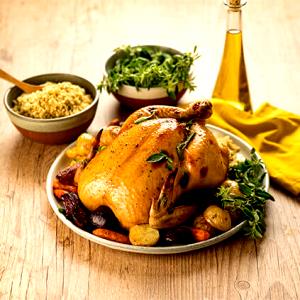 Calorias em 1 Porção Frango inteiro orgânico assado(a) e Fatos ...